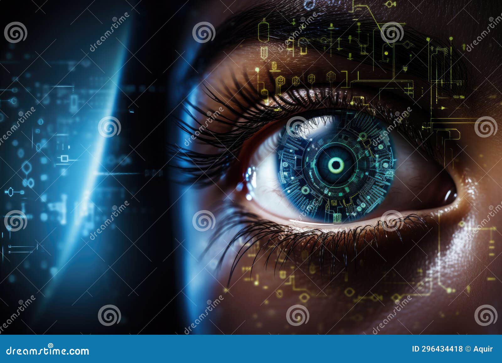 Close Up of a Sci-fi Cyborg Eye. Futuristic Human Eye Technology ...