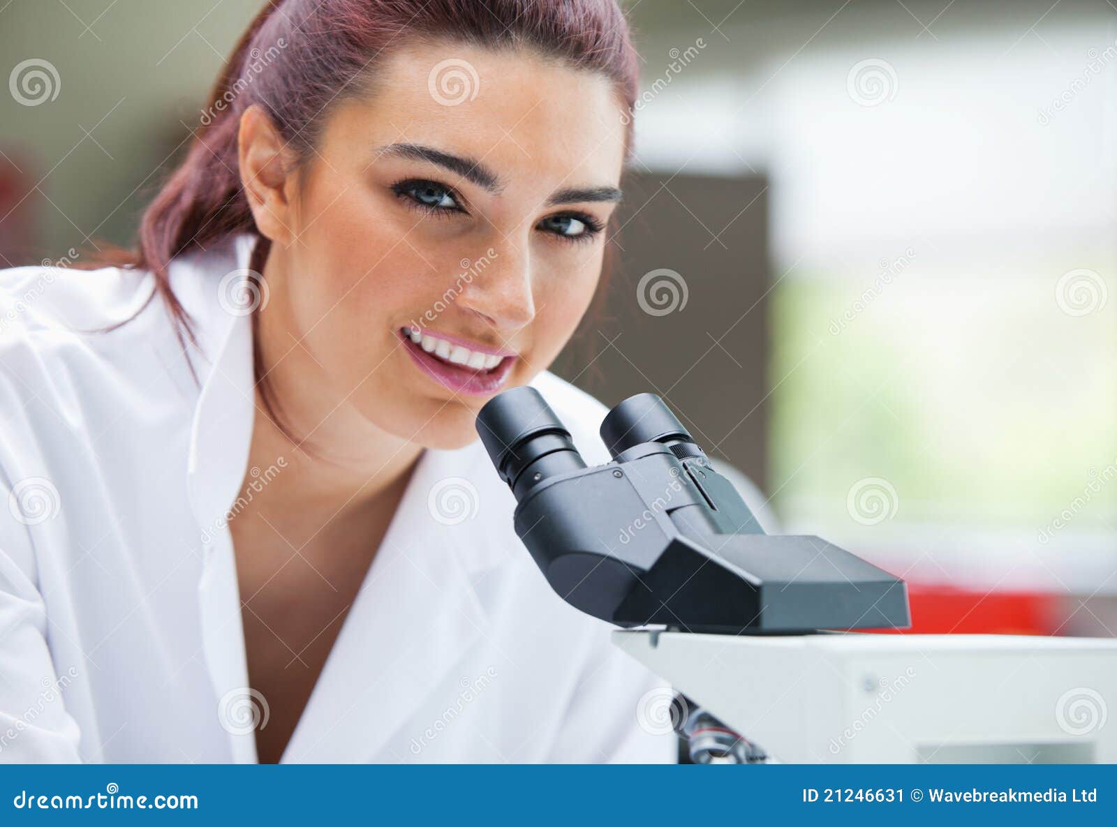 Close Up of a Scientist Posing with a Microscope Stock Image - Image of ...