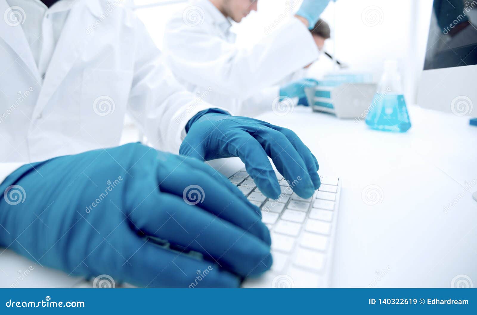 Close Up.scientist Typing on Computer Keyboard Stock Image - Image of ...
