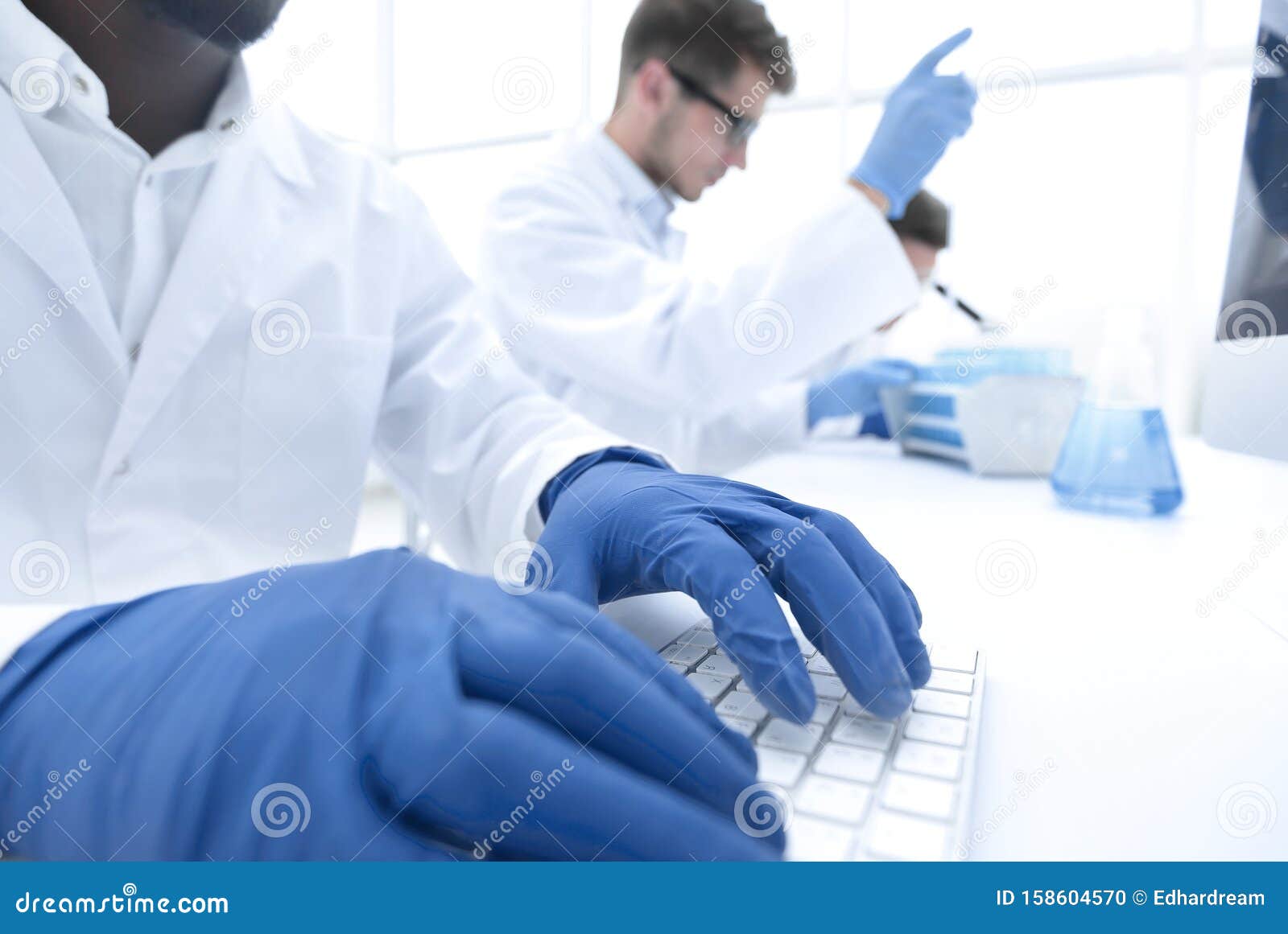 Close Up.scientist Typing on Computer Keyboard Stock Photo - Image of ...