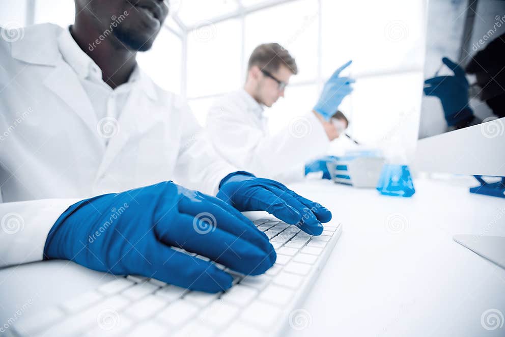 Close Up.scientist Typing on Computer Keyboard Stock Photo - Image of ...