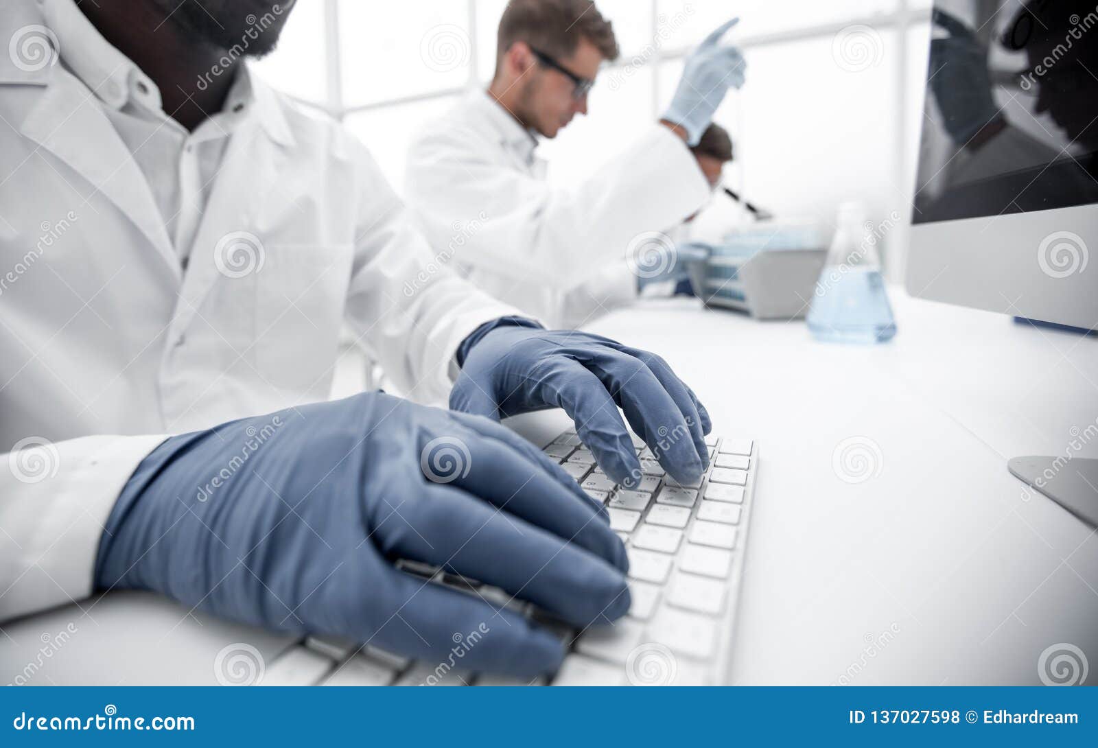 Close Up.scientist Typing on Computer Keyboard Stock Photo - Image of ...