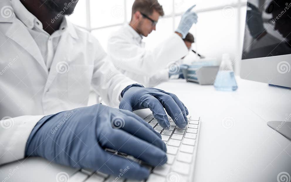 Close Up.scientist Typing on Computer Keyboard Stock Photo - Image of ...