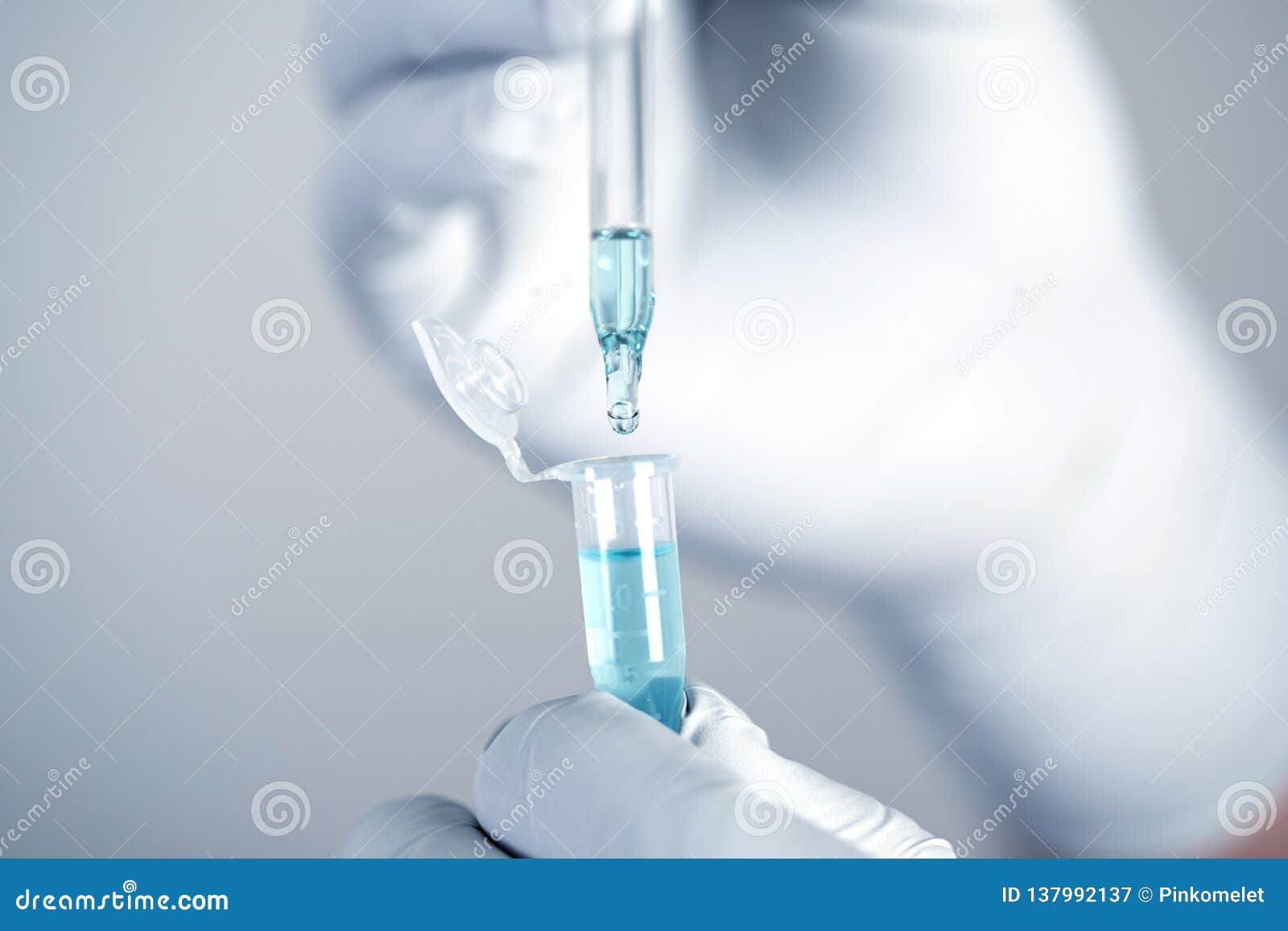 Close Up a Scientist Working in Laboratory To Analyze Blue Extracted of ...