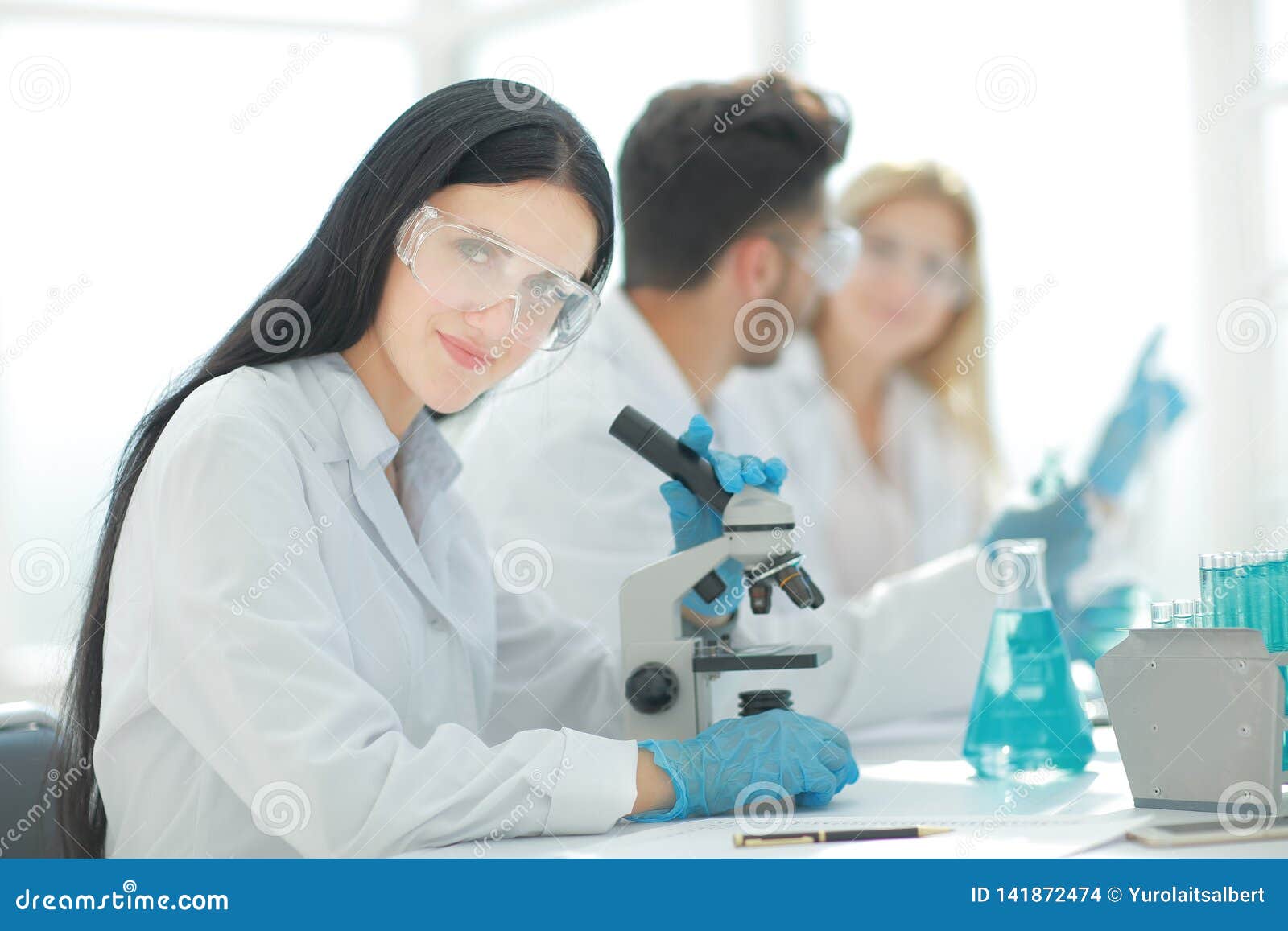 Close Up.scientists and Laboratory Workers Sitting at the Laboratory ...