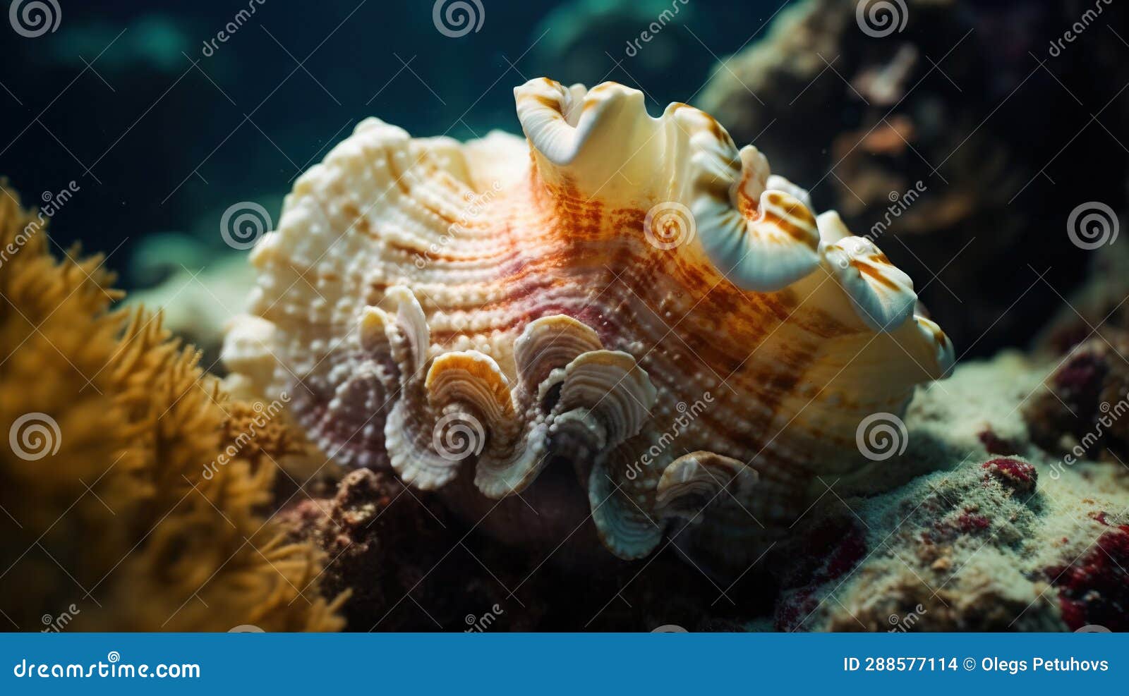 A Close Up of a Sea Shell on a Coral Reef Stock Illustration ...