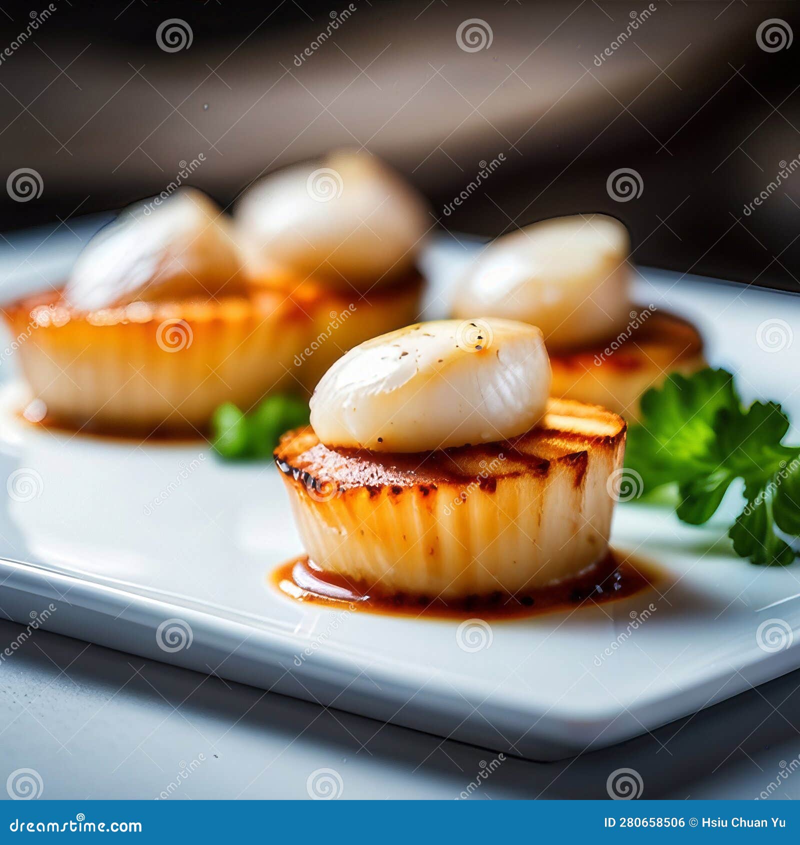 Close Up Seared Scallops in Plate, Created with Generative AI Stock ...