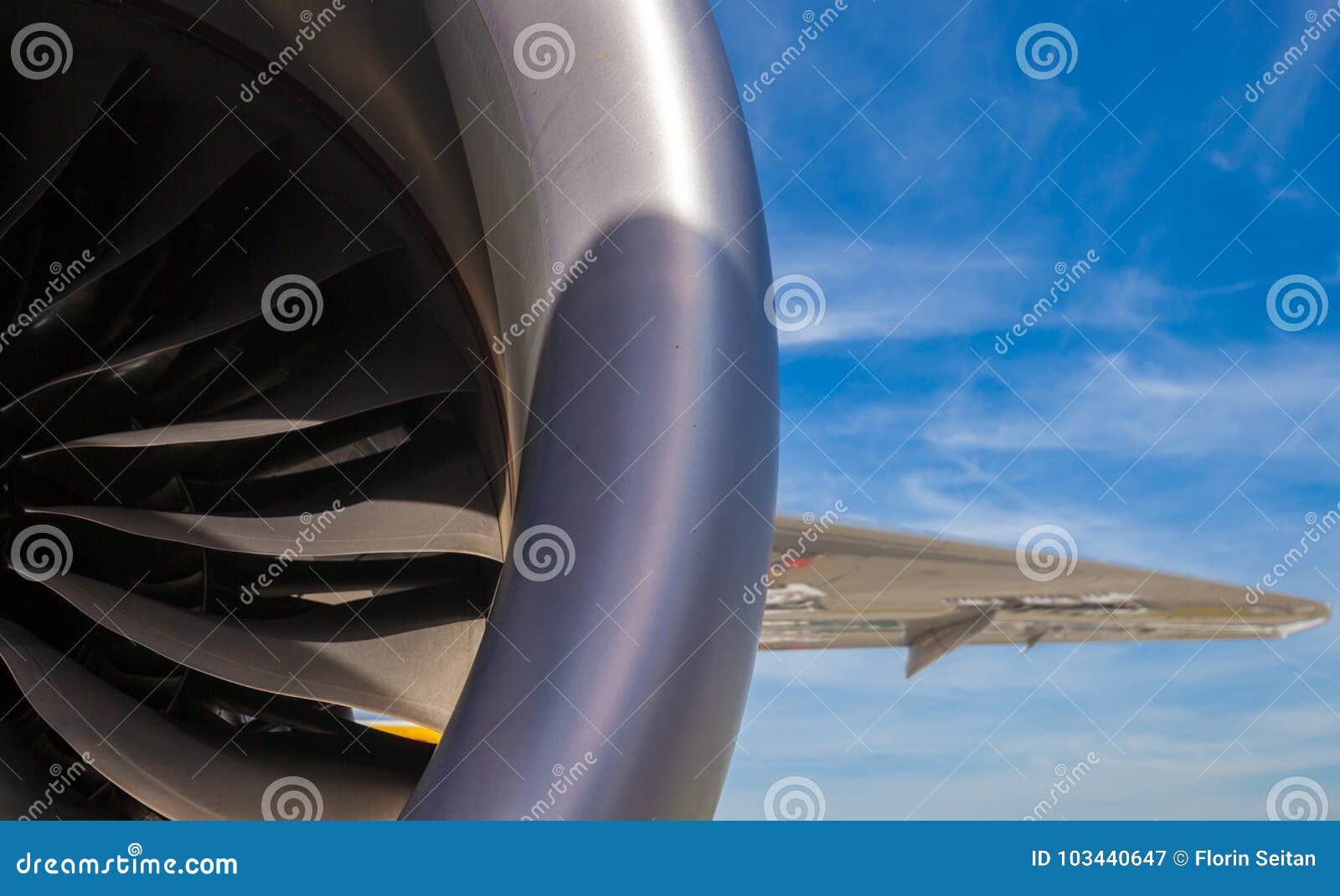 Close Up Section Of Jet Engine With Titanium Blades And Section Of The ...