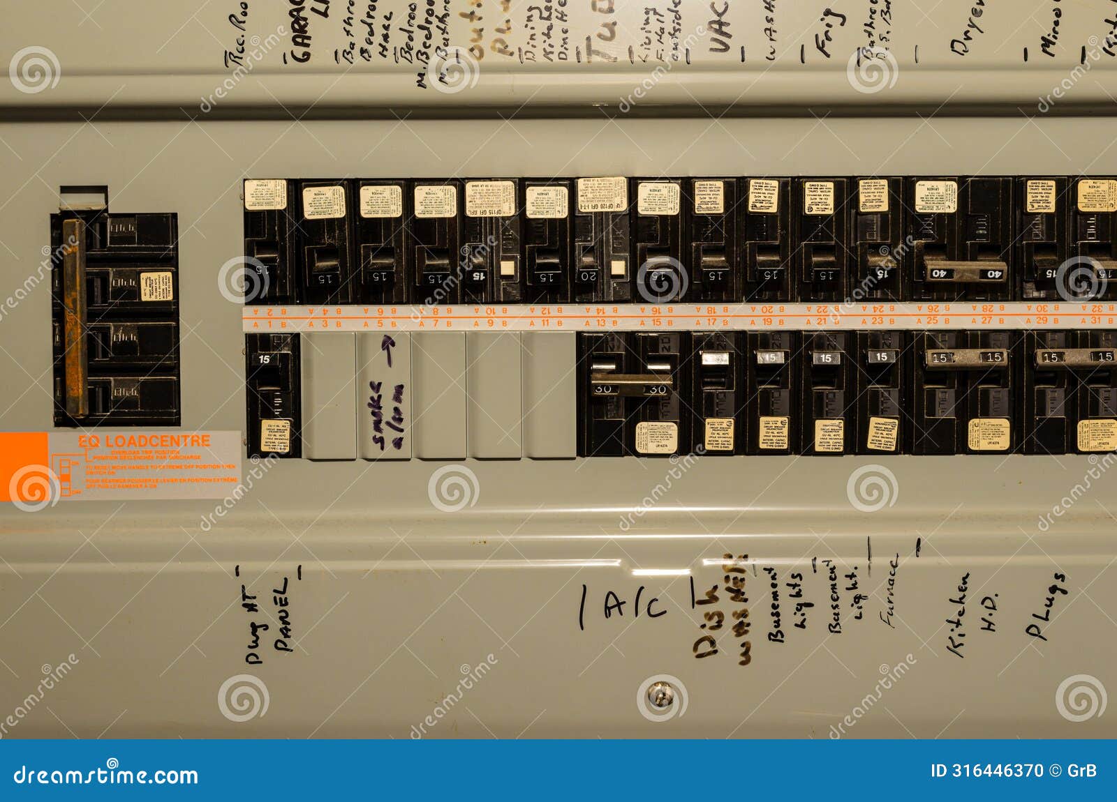 Close-up of a Section of a Residential Circuit Breaker Panel Editorial ...