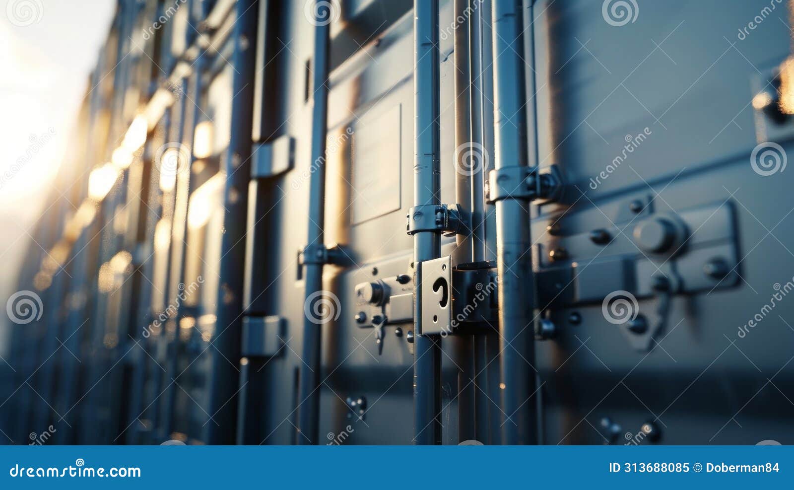 Close-up of Secure Locking Mechanisms on Cargo Containers at Sunset ...