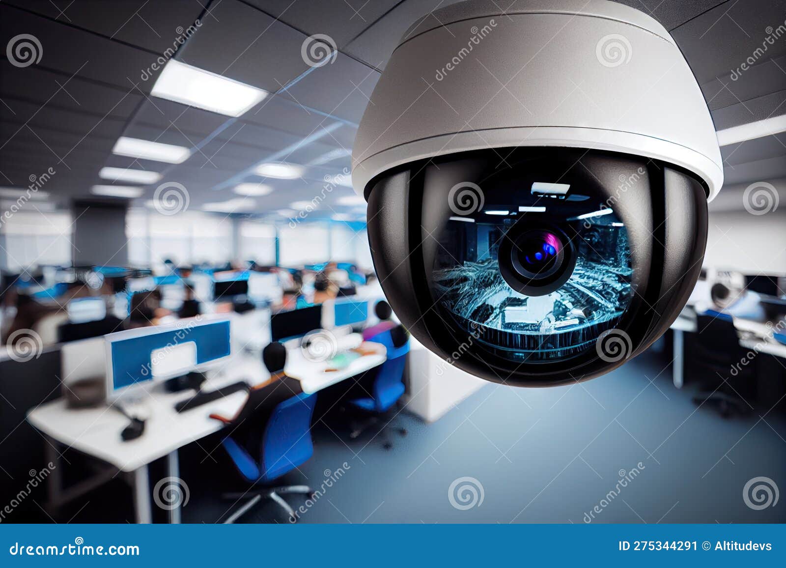 Close-up of Security Camera Lens, Showing Detailed View of Office ...