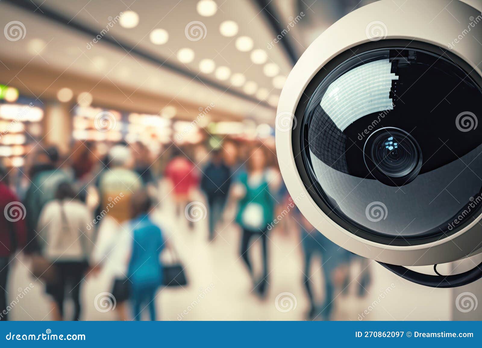 Close-up of a Security Camera Surveilling a Crowded Shopping Complex ...