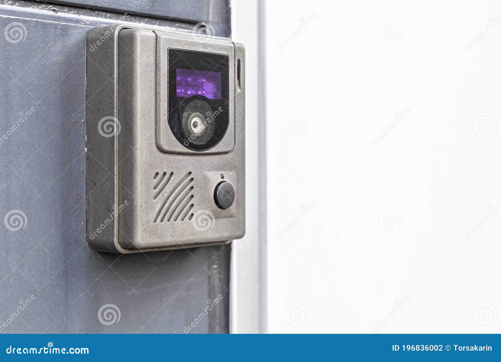 Security Intercom Button in the Apartment Door Stock Photo - Image of ...