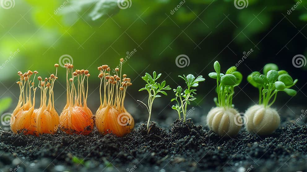 Close-up of Seed Formation, Germination, and Early Growth in Fertile ...