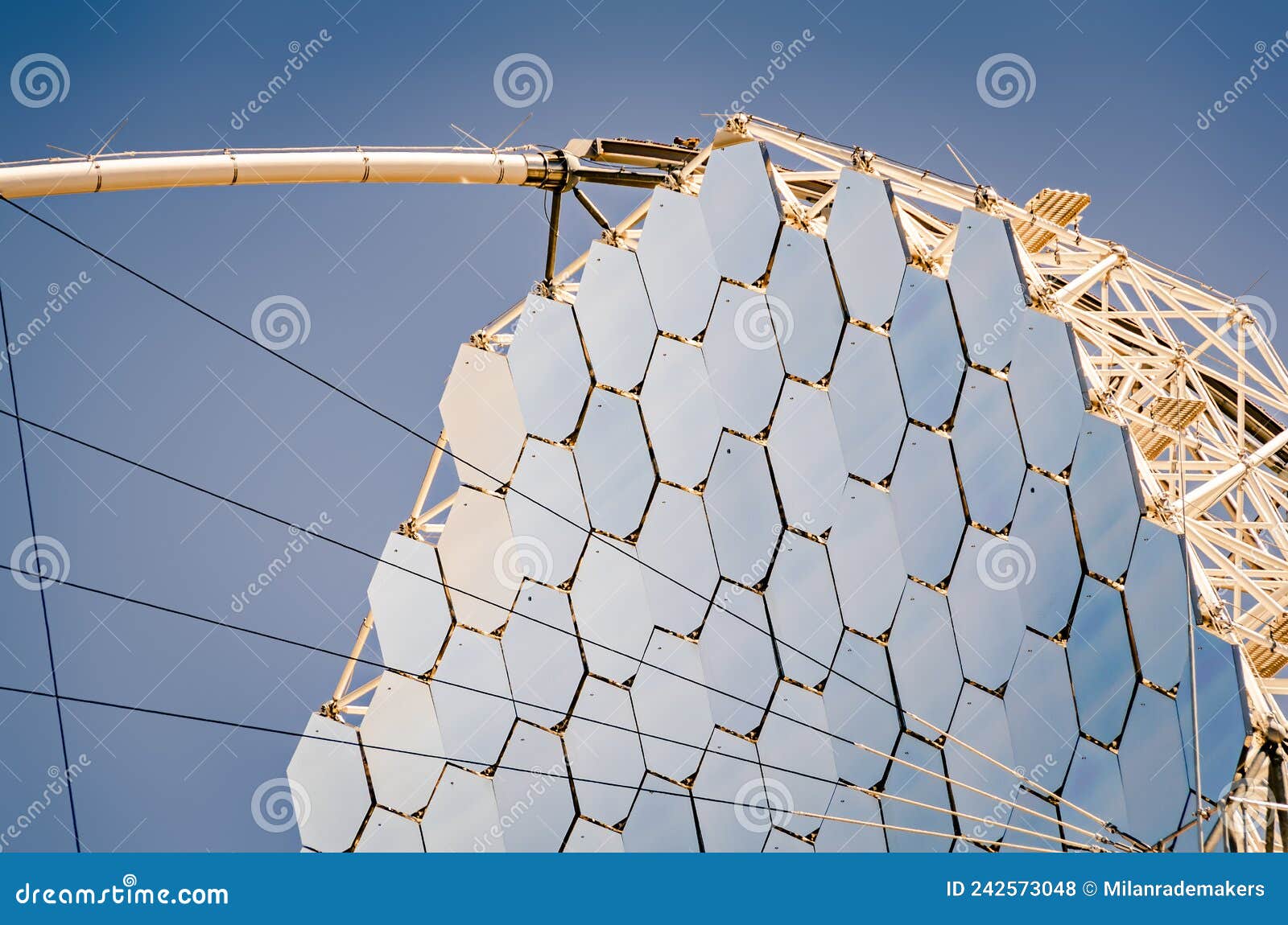 Close Up of the Segmented Mirror of a Large Radio Telescope. Hexagonal ...