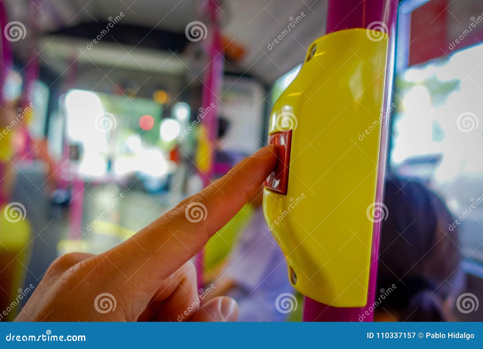 Close Up of Selective Focus of a Hand Pushing a Bus Stop Button Inside ...