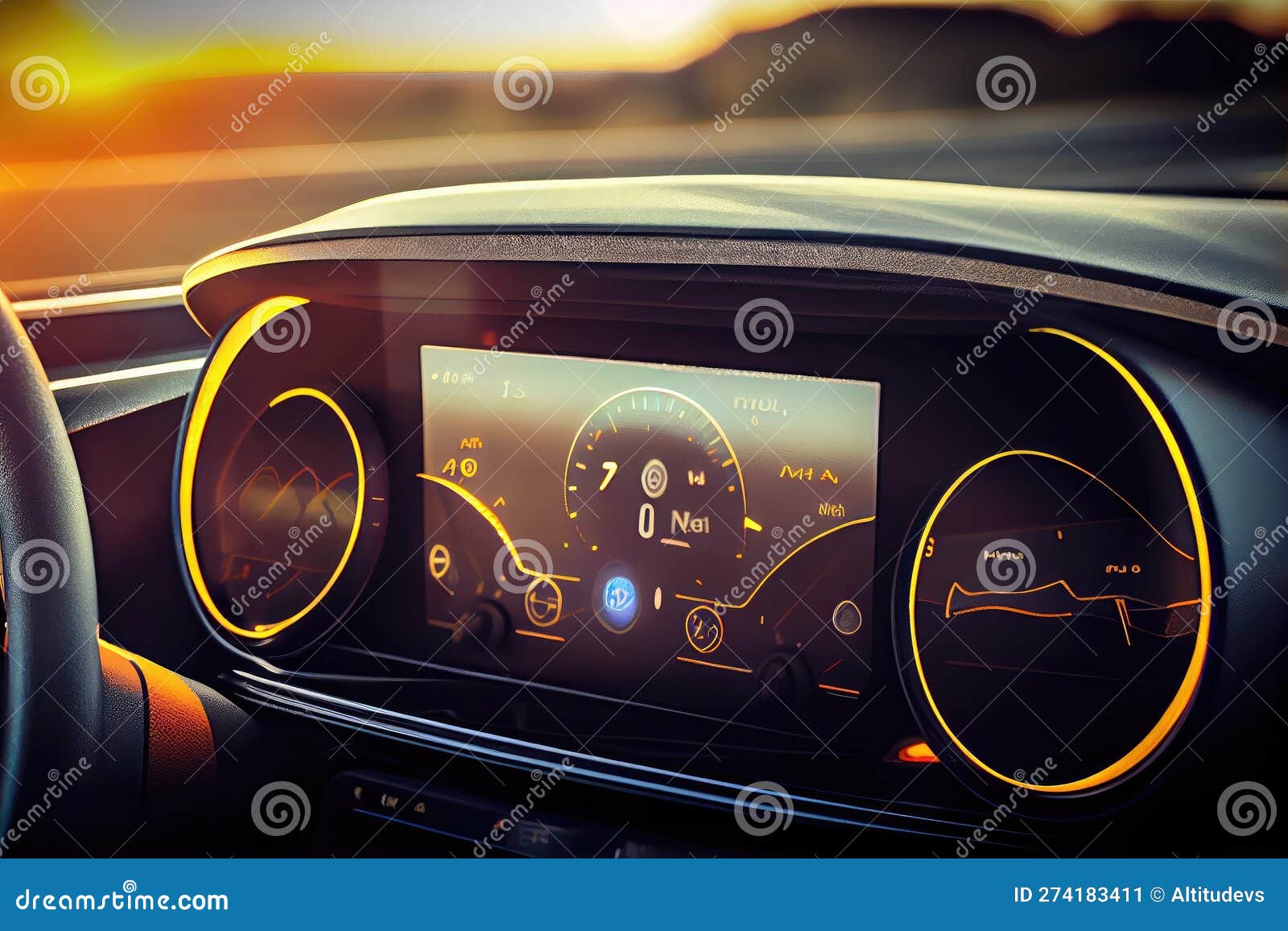 Close-up of a Self-driving Minivan S Dashboard, with Navigation System ...