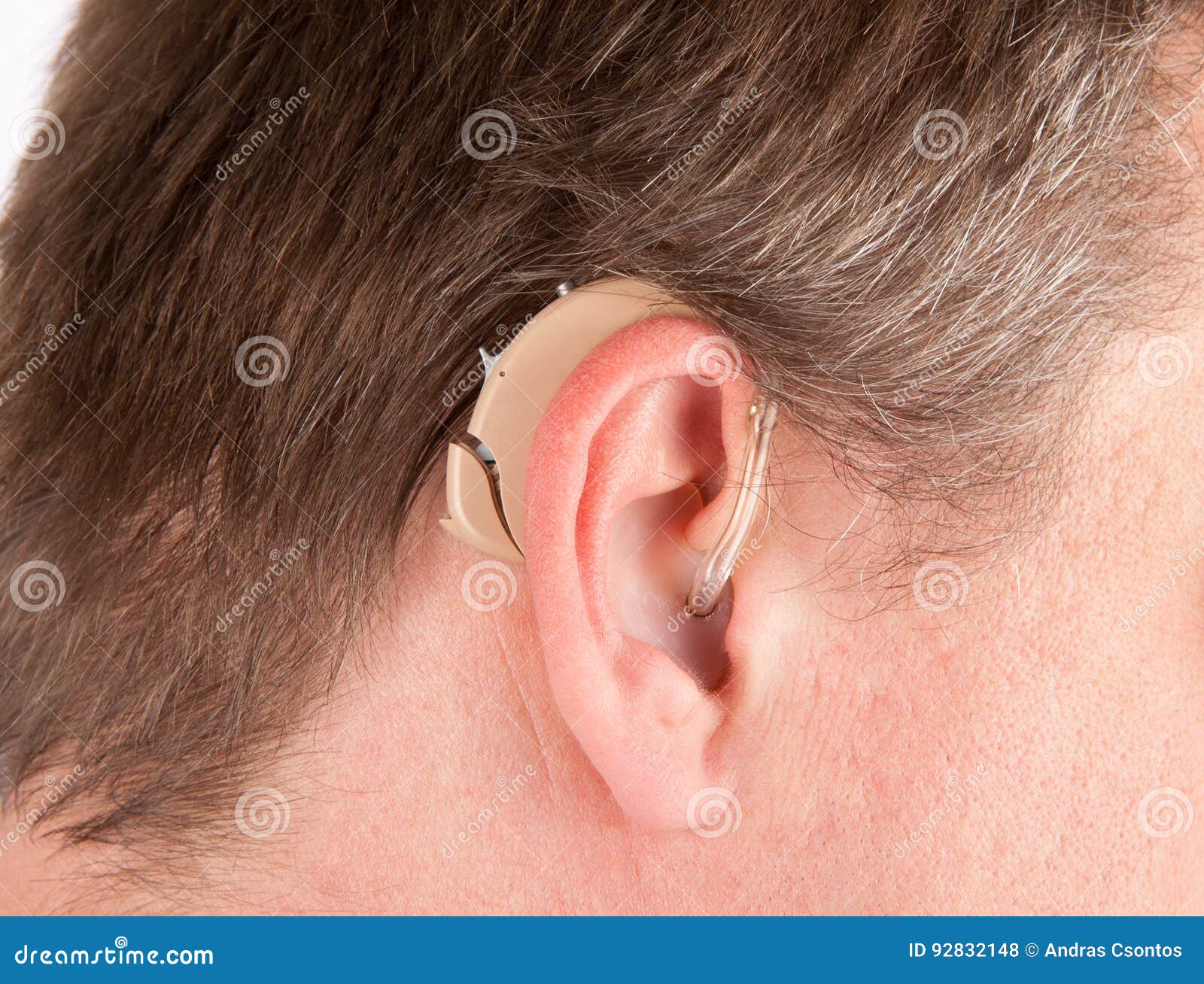Close-up of a Senior Man`s Ear with a Behind-the-ear-hearing Dev Stock ...