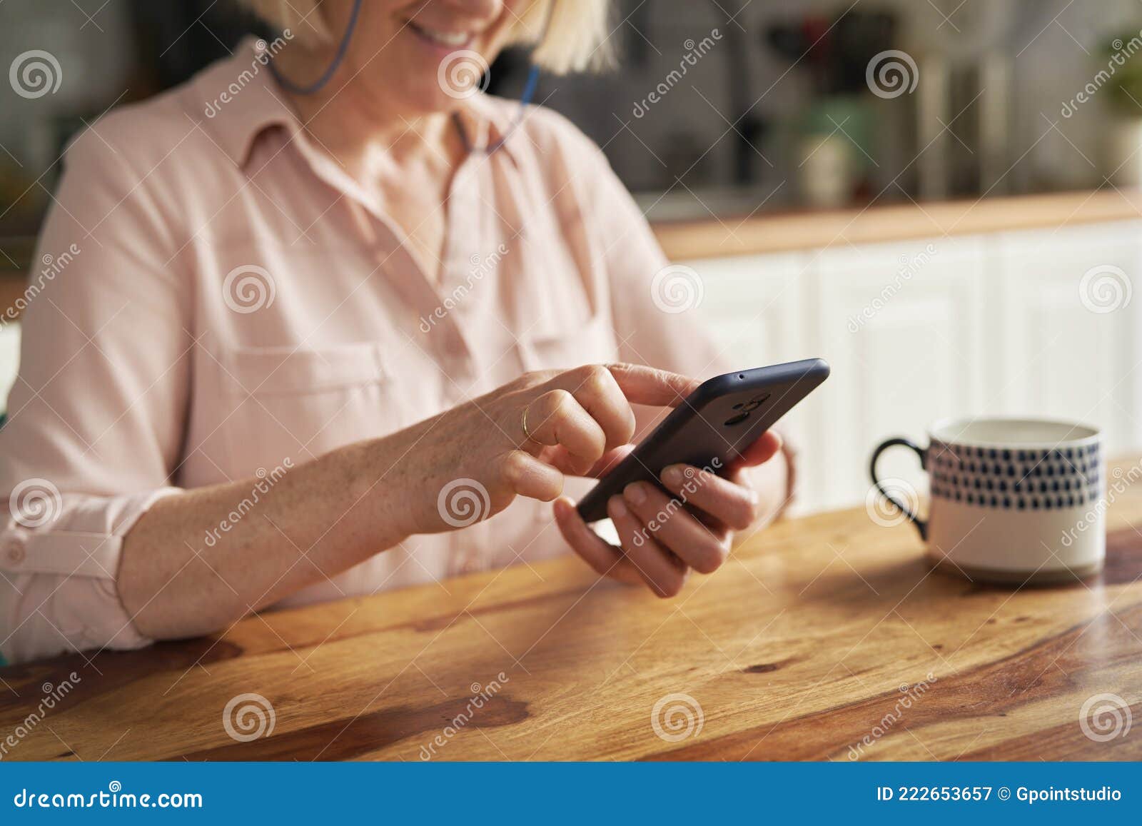 Close Up of Senior Woman Scrolling on the Phone Stock Image - Image of ...