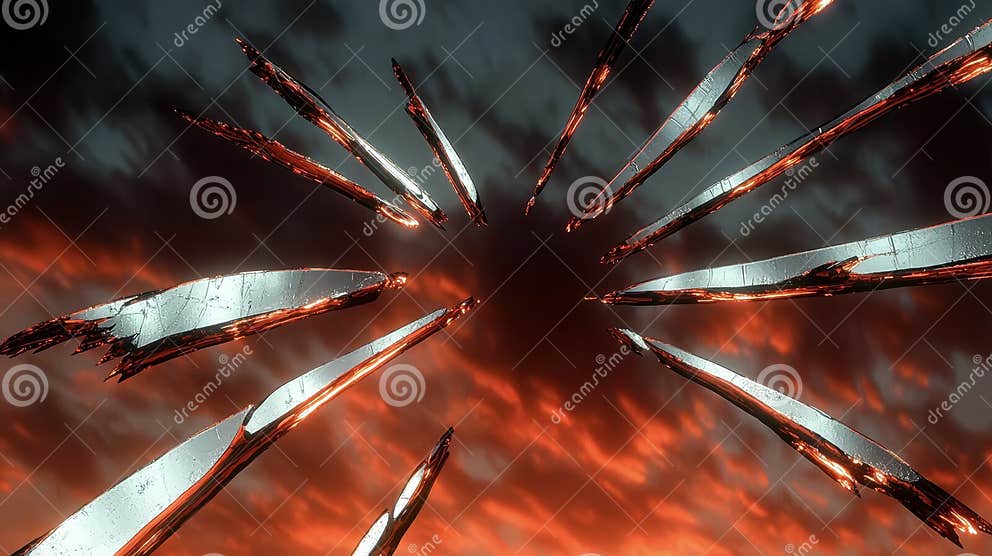 A Close Up of a Series of Sharp, Jagged, and Twisted Metal Objects ...