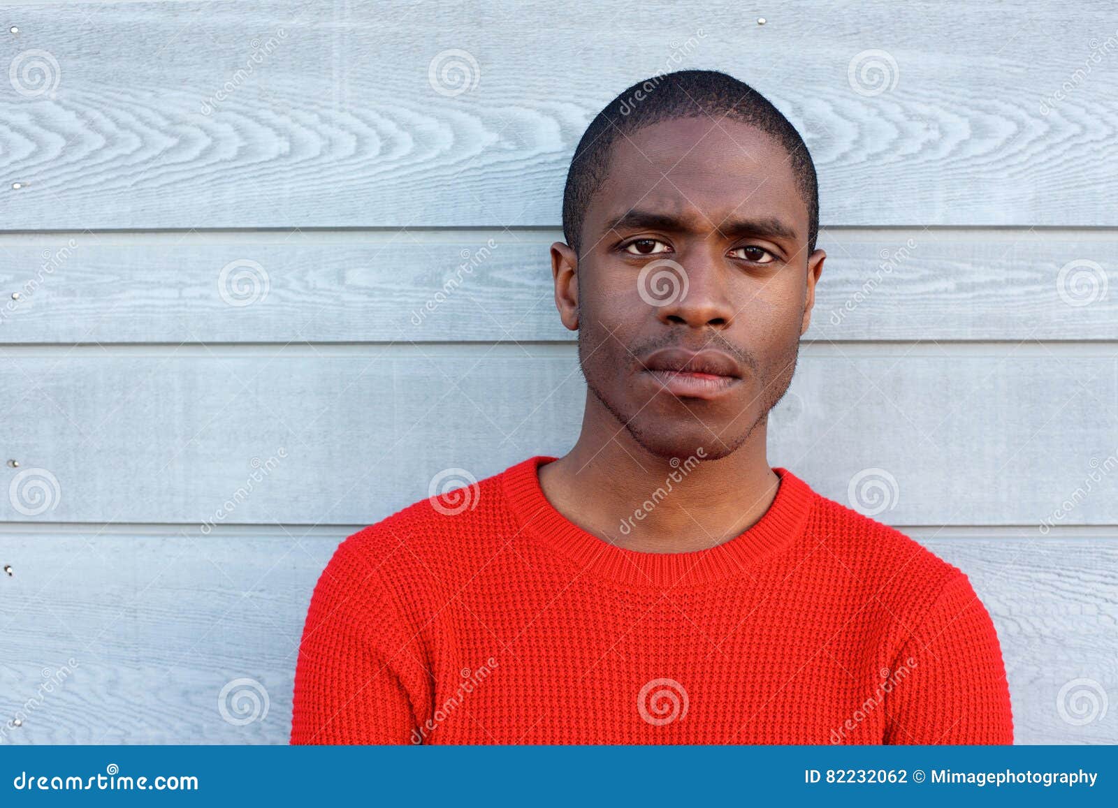 Close Up Serious Black Guy in Red Sweater Stock Photo - Image of gray ...
