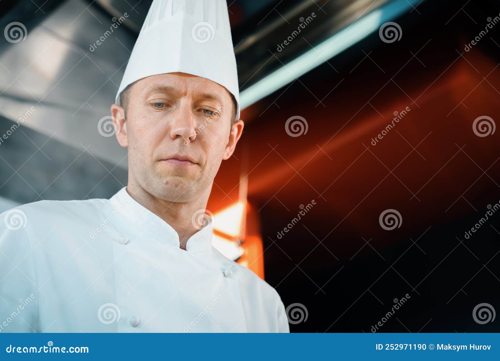 Close-up of a Serious-faced Chef Working in a Professional Restaurant ...