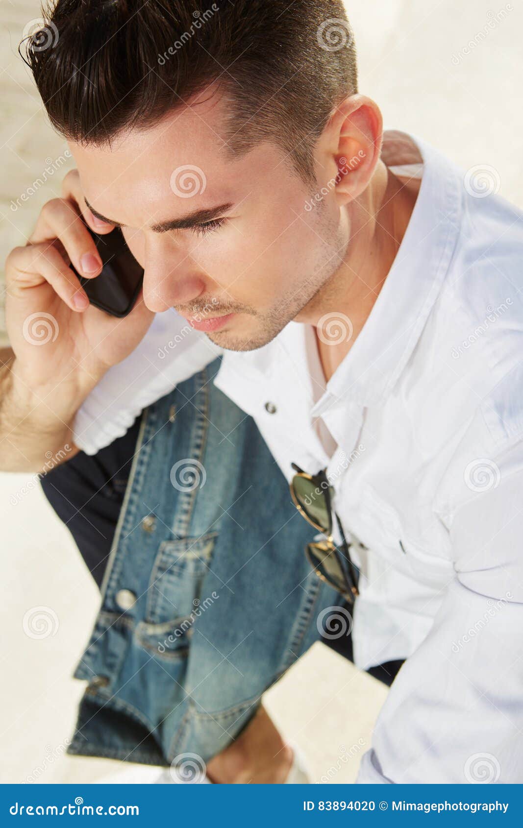Close Up Serious Man Talking on Mobile Phone Stock Photo - Image of ...