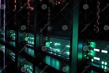 Close-up of Server Rack with Blinking Lights in Data Center Stock ...