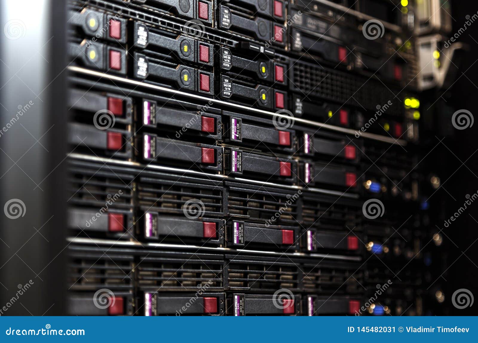 Close Up Server Rack Cluster in a Data Center Selected Focus, Narrow ...