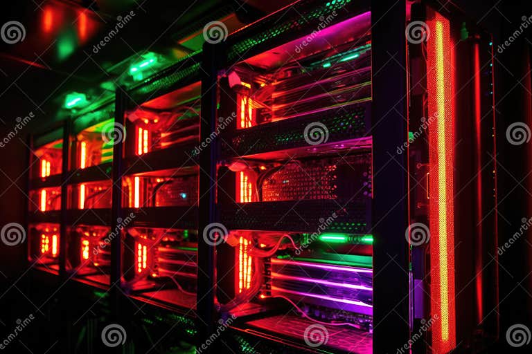 Close-up of a Server Rack with Glowing Led Lights Stock Image - Image ...