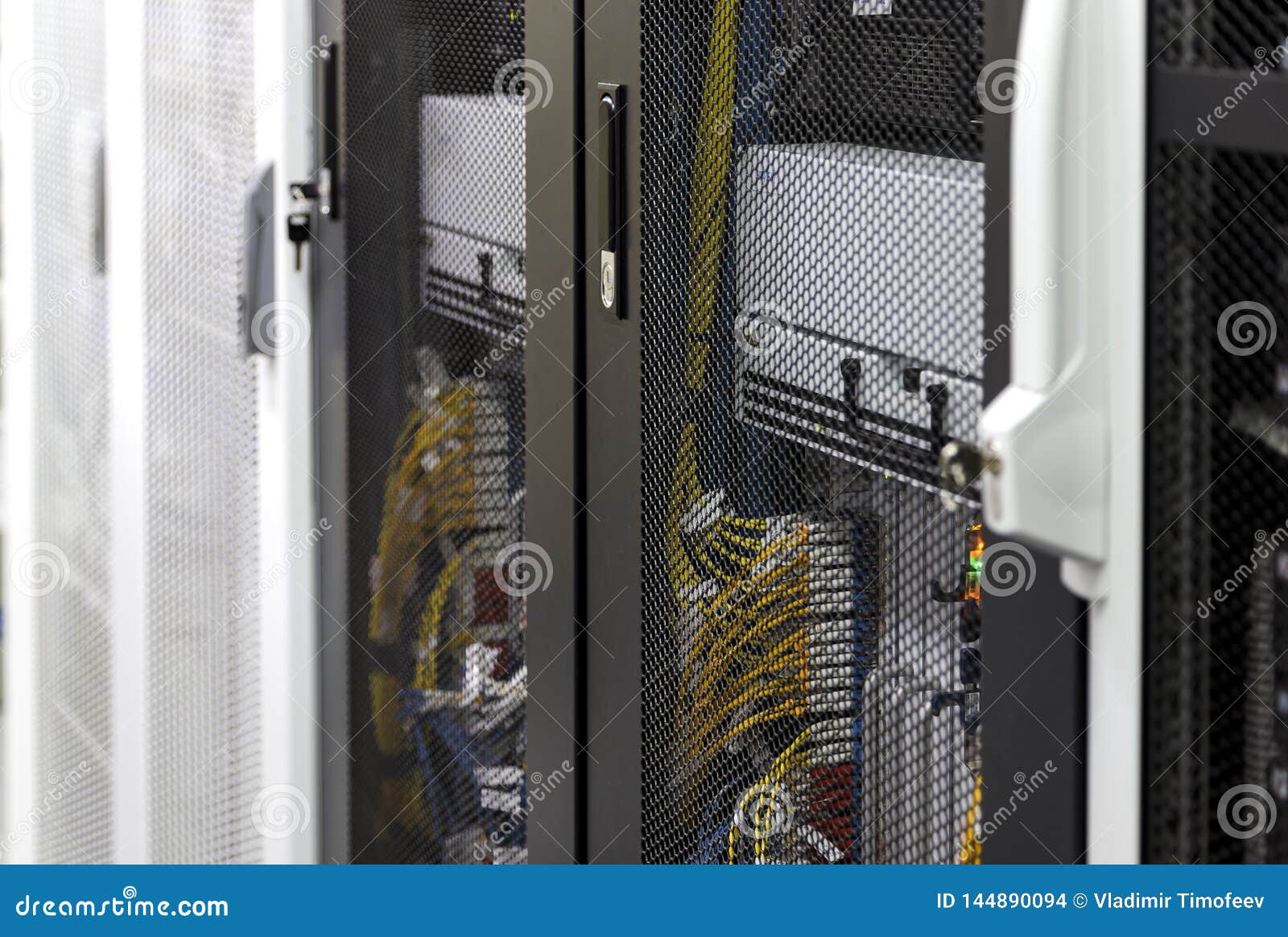 Close Up Server Rack Inside with Depth of Field and Floating Focus ...