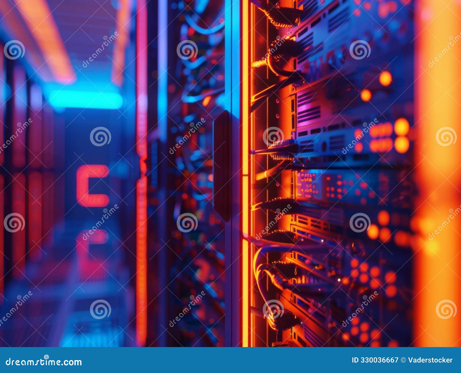 Close-up of Server Racks in a Data Center with Neon Lights Stock ...