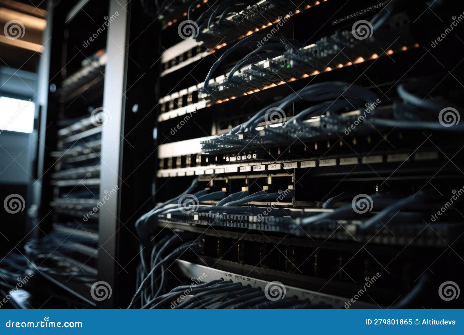 Close-up of Server Room with Rack after Network Equipment and Cables ...