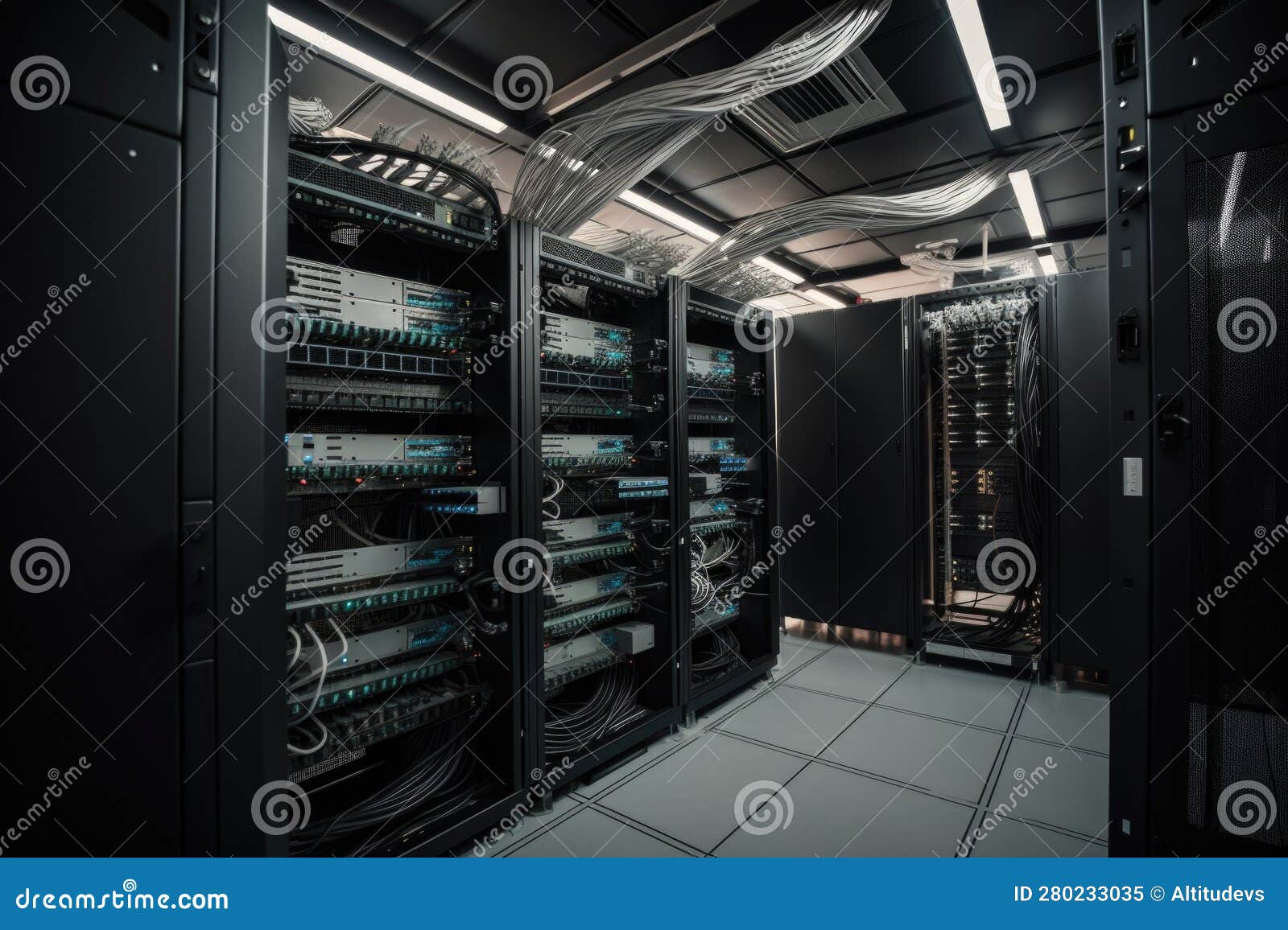 Close-up of Server Room with Rack after Network Equipment and Cables ...