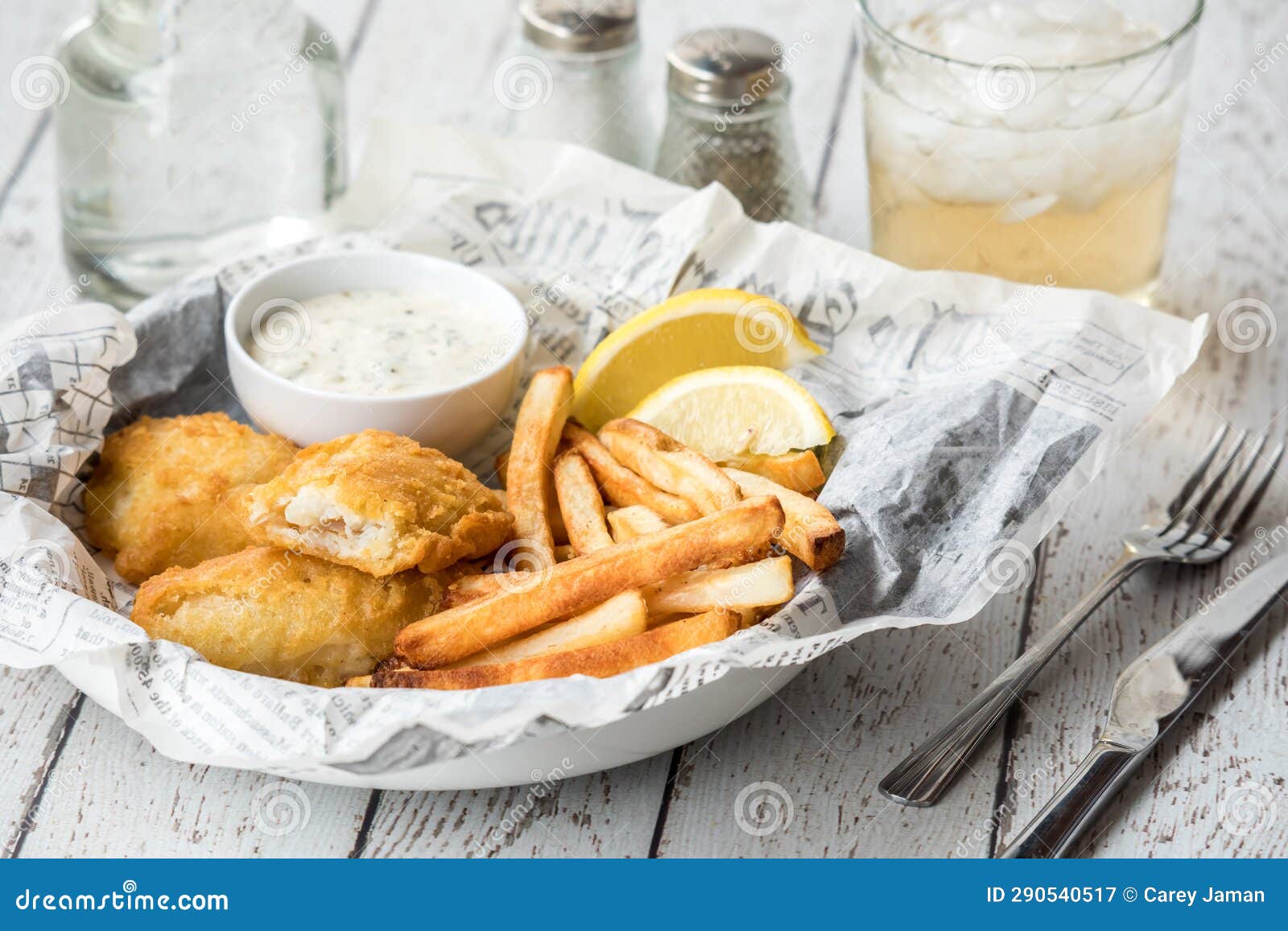 A Close Up of a Serving of Fresh Fish and Chips Ready for Eating. Stock ...