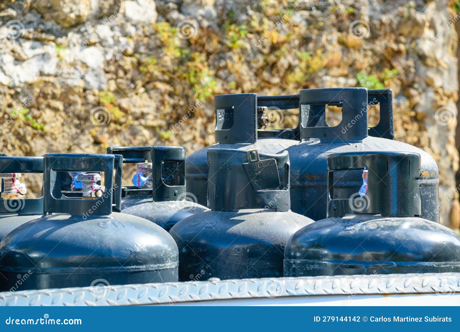 Close Up of Set of Blue Gas Cylinders Stock Photo - Image of close ...