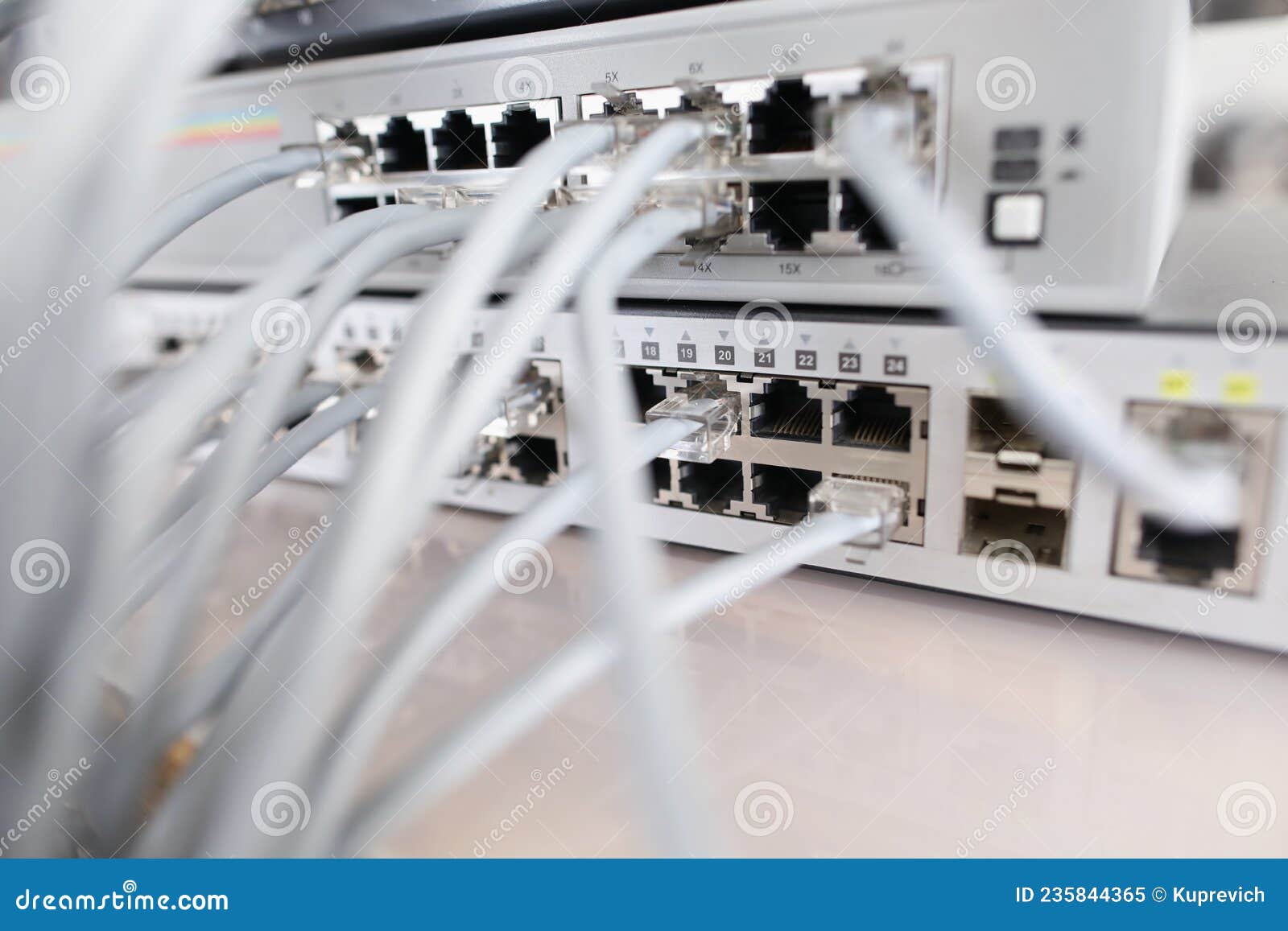 Set of Cable Network Connected To Internet Switch Servers in Center ...
