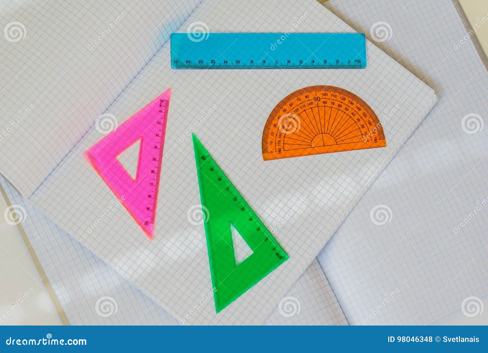 Close-up of Set of Colored Instruments for Geometry on Background of ...
