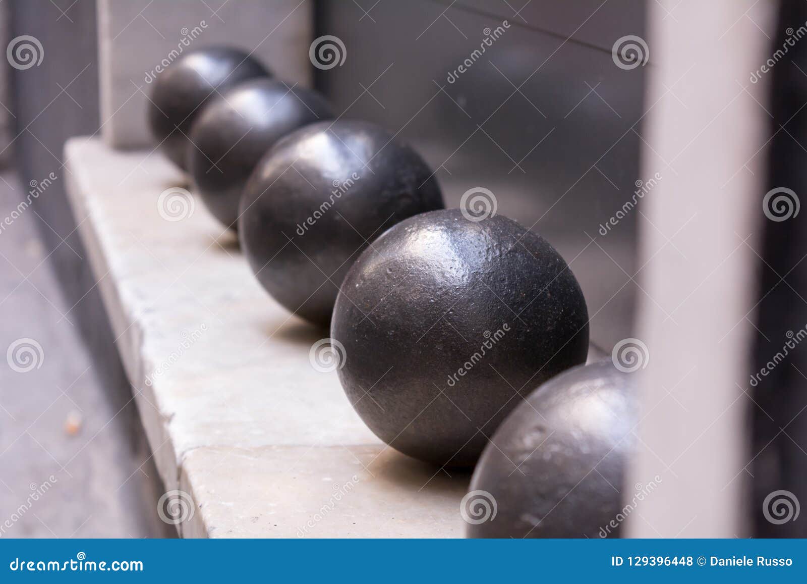 Close Up of Set of Five Iron Cannon Balls Stock Photo - Image of ...
