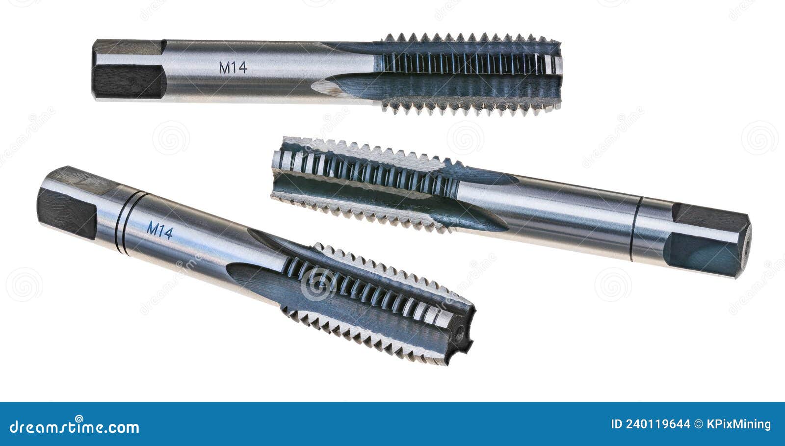 Kit of Bottoming, Plug and Taper Taps Isolated on a White Background ...