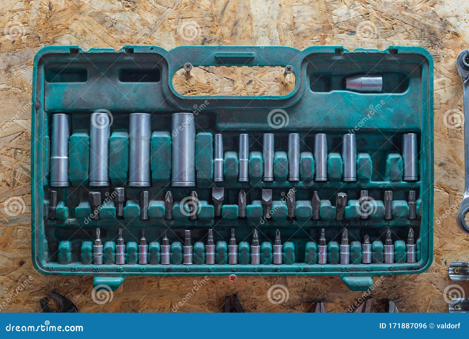 A Set of Socket Wrenches in a Plastic Box in a Workshop Stock Photo ...