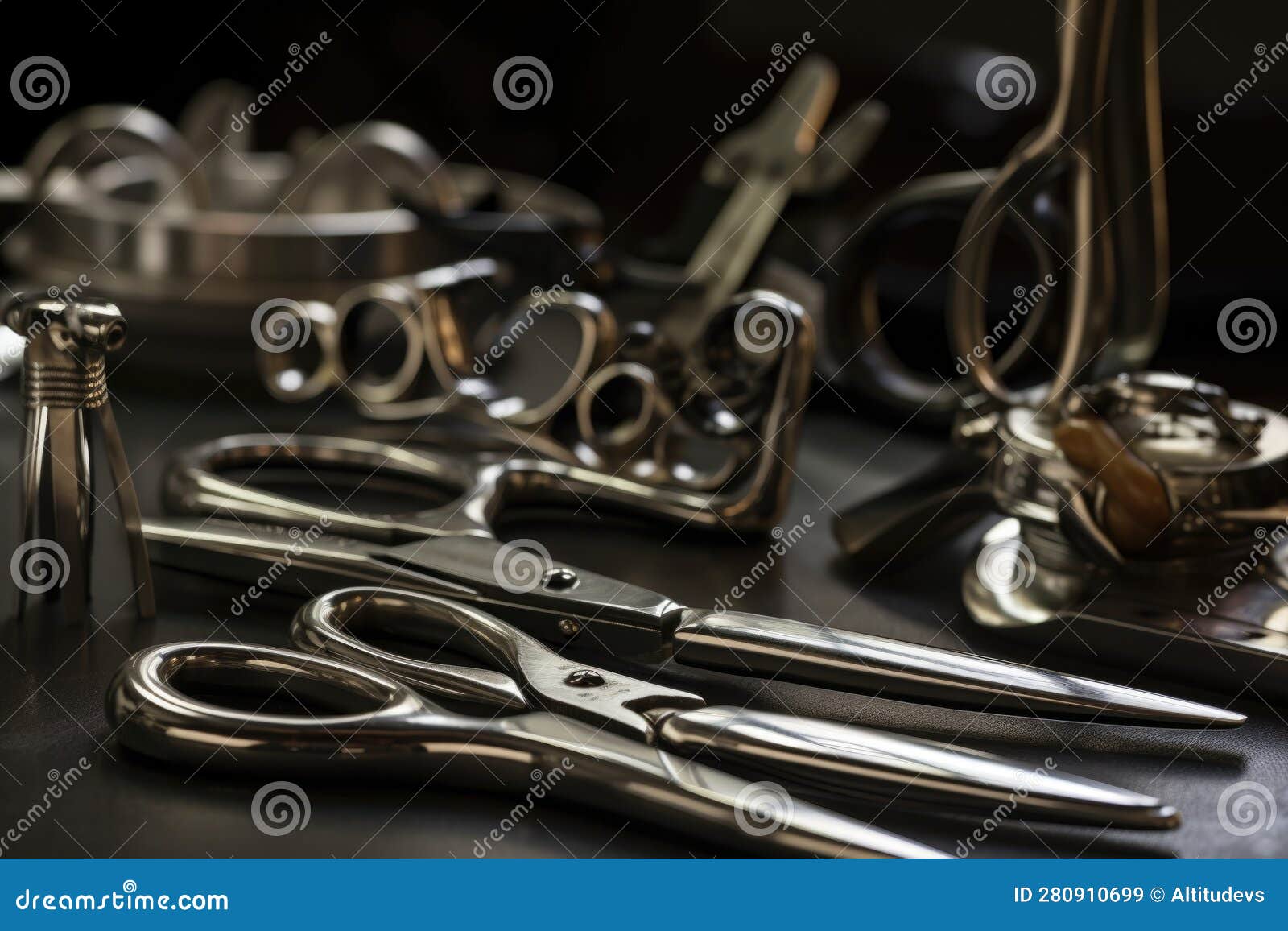 Close-up of a Set of Veterinary Instruments, Including Forceps, Clamps ...