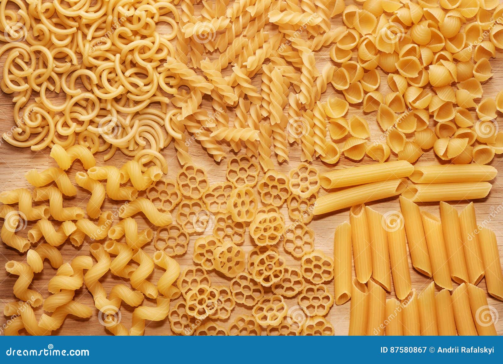Close Up of Several Types of Dry Pasta on Table Stock Image - Image of ...