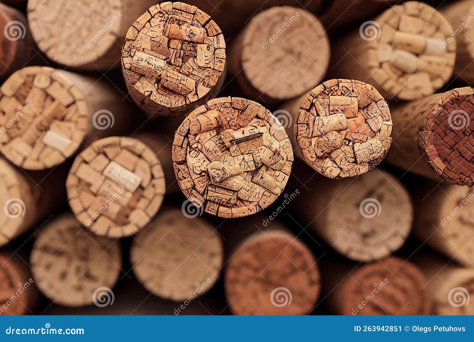 A Close Up of Several Wine Corks Stacked Together in a Pile with One ...