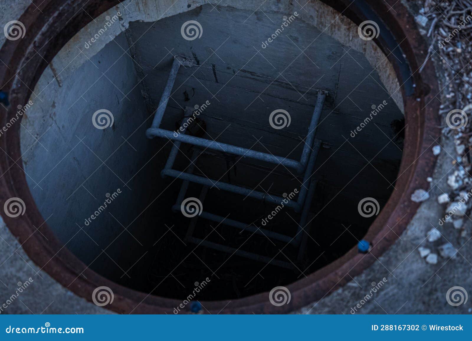 Close-up of a Sewer Drain Featuring a Ladder at the Bottom with No ...