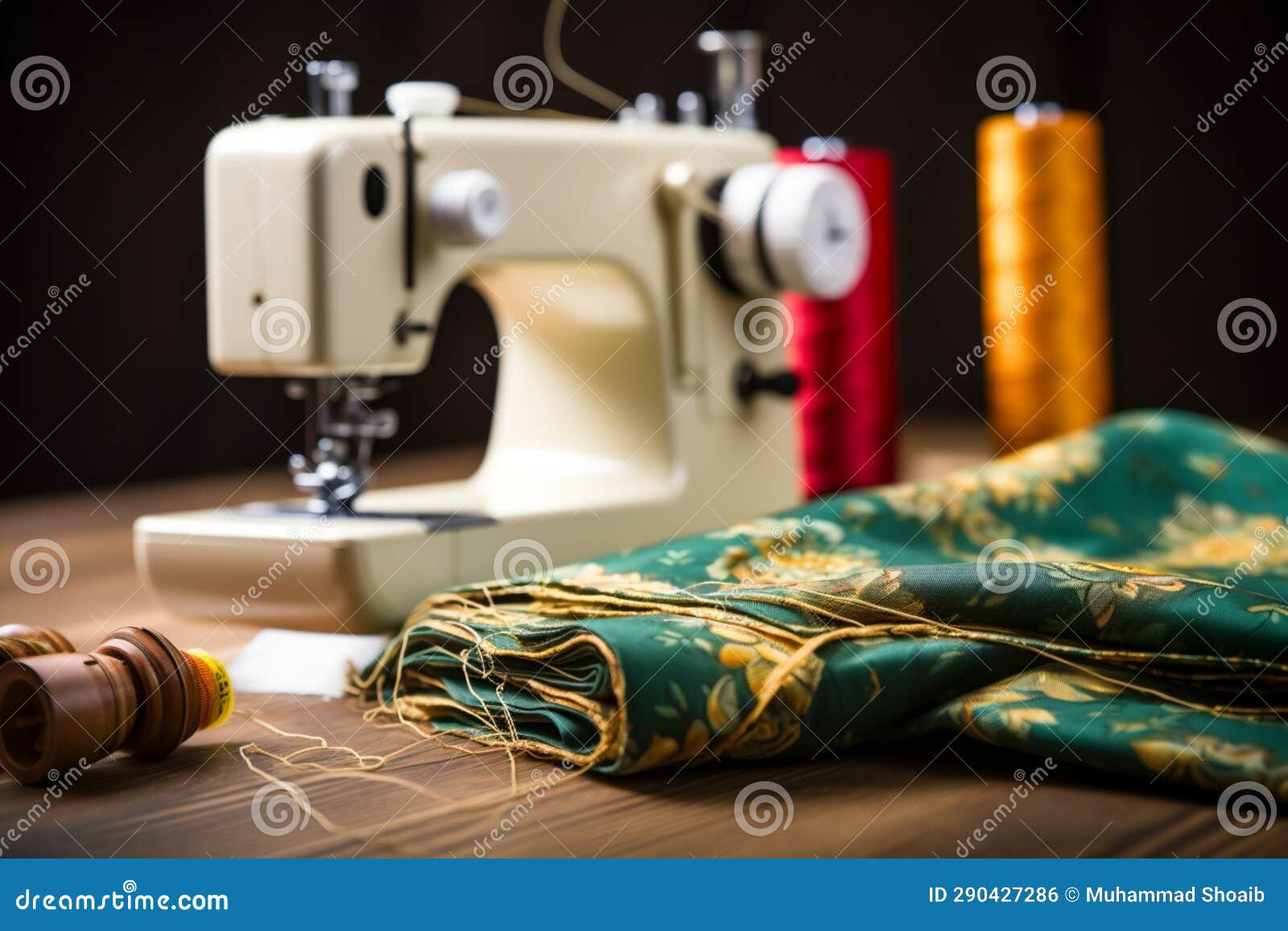 Close Up of a Sewing Machine in Action, with Fabric and Threads Stock ...