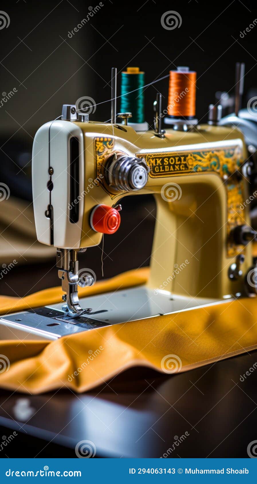 Close Up of a Sewing Machine in Action, with Fabric and Threads Stock ...
