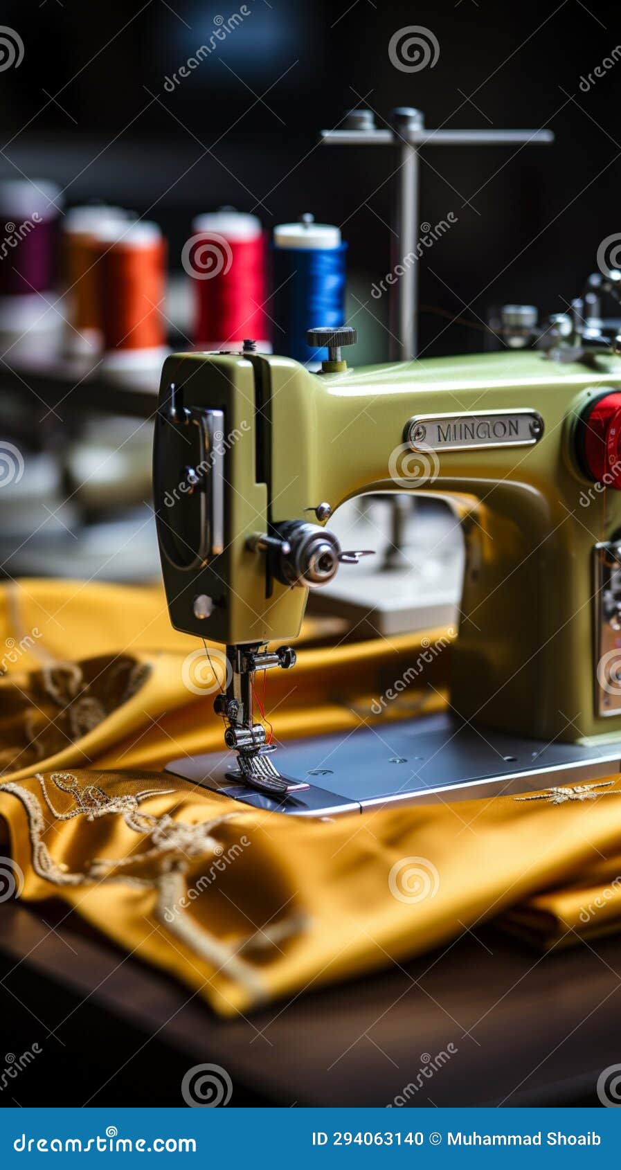 Close Up of a Sewing Machine in Action, with Fabric and Threads Stock ...