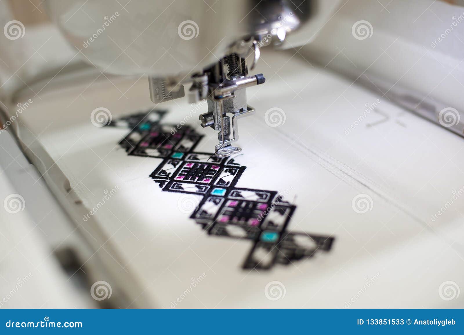 Close-up of Sewing Machine Creating Colorful Abstract Geometrical ...