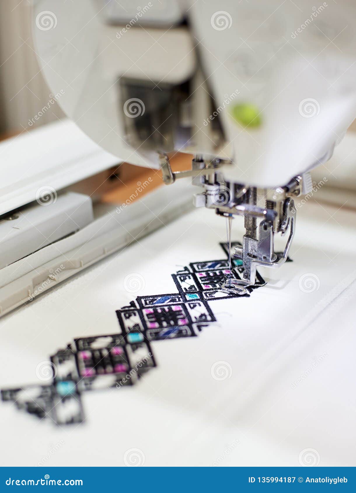 Close-up of Sewing Machine Creating Colorful Abstract Geometrical ...